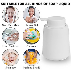 White Foam Hand Soap Dispenser - 12Oz Ceramic Foaming Soap Dispenser for Bathroom with Easy-to-Press Pump, Refillable Liquid Lotion Hand Soap Dispenser, Dish Soap Dispenser for Kitchen (Rubber Paint)