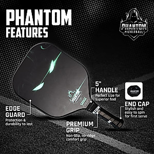 Phantom SAVAGE 13mm Carbon Fiber Wide Body Pickleball Paddles - Max Grit and Spin - USAPA Approved – Pickleball Rackets - Pickle-Ball Equipment with Polypropylene Core – Lightweight (Green)
