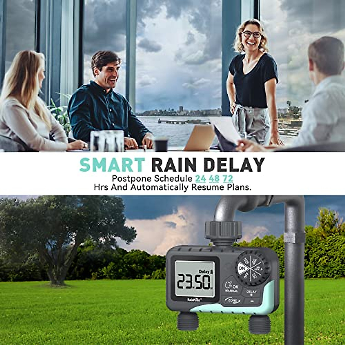 RAINPOINT Sprinkler Timer 2 Outlet, Water Timer for Garden Hose, Programmable Drip Irrigation Timer for Yard Outdoor Watering, Rain Delay/Manual/Automatic System Controller 2.5" LCD, V2, 2023 Release