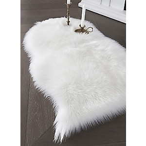SERISSA Faux Sheepskin Fur Area Rug White Fur Chair Cover Seat Pad Small Fuzzy Rug for Bedroom Floor Sofa Living Room Decor 2x3 Feet