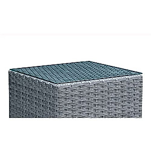 Home Square Condor Rattan Glass Top Patio End Table in Gray - Set of 2