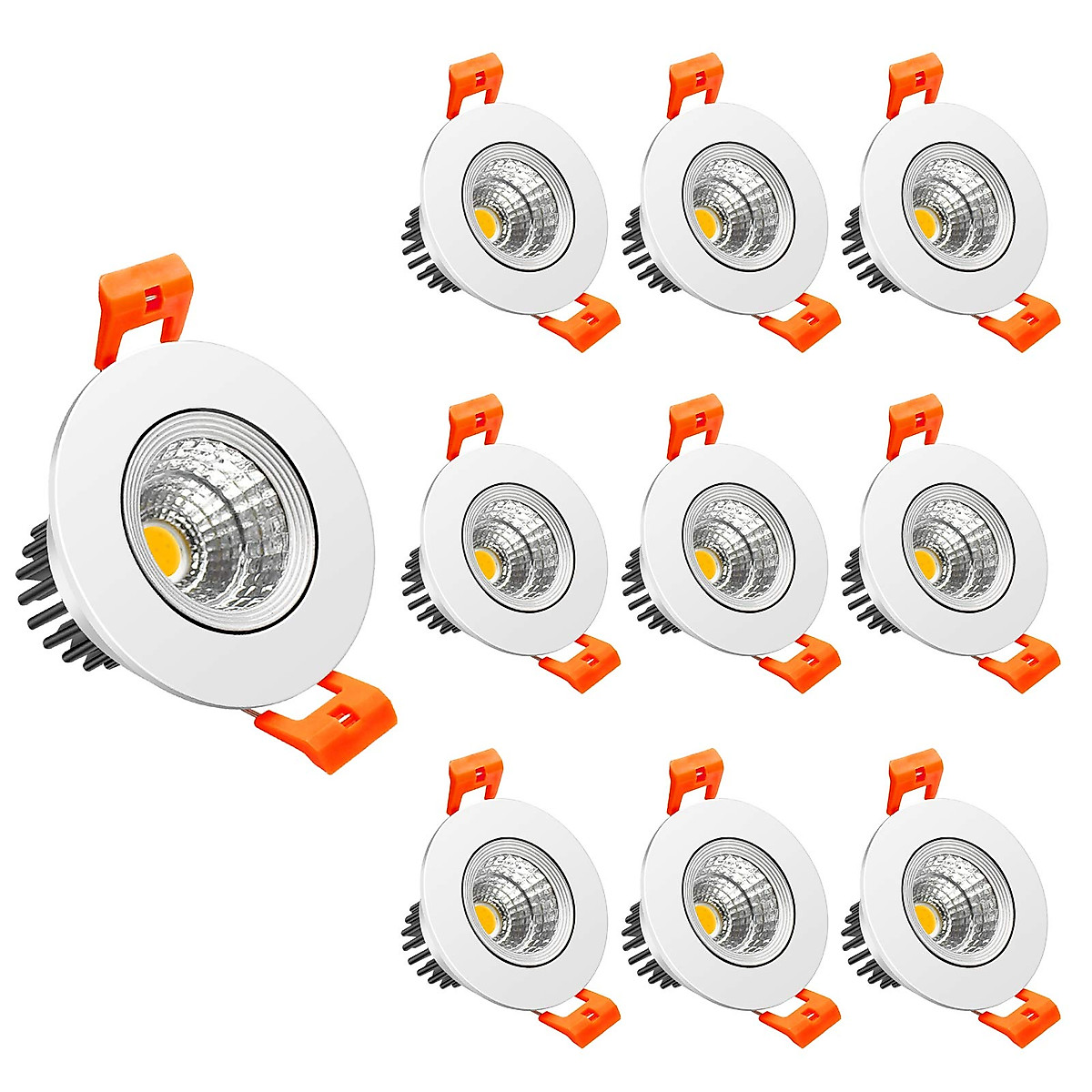 LightingWill 2inch LED Dimmable Downlight, 3W COB Recessed Ceiling Light, Daylight White 5500K-6000K, CRI80, 25W 220LM Halogen Bulbs Equivalent, White (10 Pack)