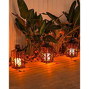 Solar Lanterns Outdoor Garden Decor - OxyLED 2 Pack 14.2 Inch LED Waterproof Hanging Retro Butterfly Lantern with Handle Flickering Flameless Candle Mission Lights for Table Patio Yard Pathway Porch