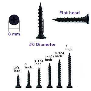Phosphate Coated Stainless Flat Head Phillips Wood Screw M3.5 Black Finish by Boltstar (1 - 3/4 inch)