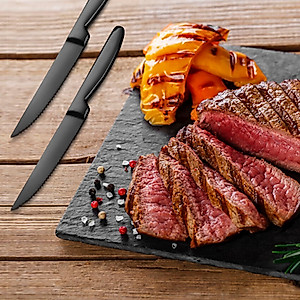BYEGOU Black Steak Knife Sets, 6-Pieces Stainless Steel Kitchen Steak Knives-Easy to Clean and Non-Stick, 8.6 Inch, Dishwasher Safe