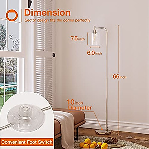 addlon LED Floor Lamp, with Hanging Glass Lamp Shade and 2 Distinctive LED Bulbs for Bedroom and Living Room, Modern Standing Industrial Lamp Tall Pole Lamp for Office, Bronze