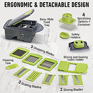 Mueller Pro-Series All-in-One, 12 Blade Mandoline Slicer for Kitchen Vegetable Chopper, Vegetable Slicer and Spiralizer, Cutter, Dicer, Food Chopper, Grater, Kitchen Gadgets Sets with Container