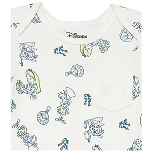 Amazon Essentials Disney | Marvel | Star Wars | Princess Baby Girls' Cotton Coveralls, Pack of 3, Alice Tea Party, 0-3 Months