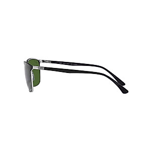 Ray-Ban RB3686 Square Sunglasses, Black On Silver/Polarized Dark Green, 57 mm