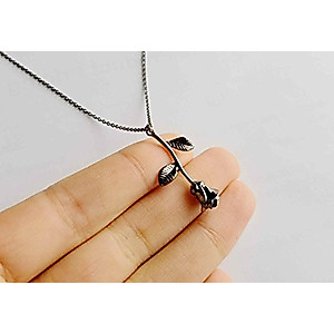 3D Rose Necklace, Romantic Rose Gifts For Women, Flower Pendant Necklace, Beauty And The Beast Jewelry, Rose Jewelry, Rose Pendant Necklace (Carbon Black Tone)