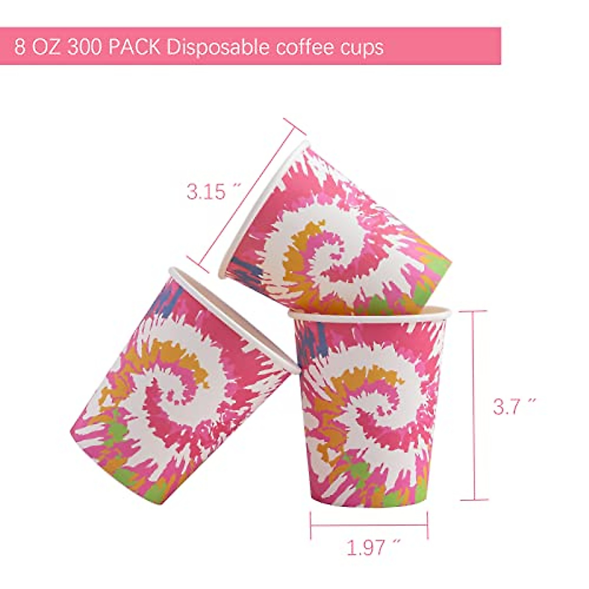 Clawsoff [300 Pack 8 oz Disposable Paper Cups, Hot/Cold Beverage Paper Drinking Cups, Paper Coffee Cups, Tie-dye Paper Hot Coffee Cups for Party, Picnic, Travel, and Events.