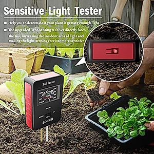 SONKIR Soil pH Meter, MS-X1 Upgraded 3-in-1 Soil Moisture/Light/pH Tester Gardening Tool Kits for Plant Care, Great for Garden, Lawn, Farm (Black)