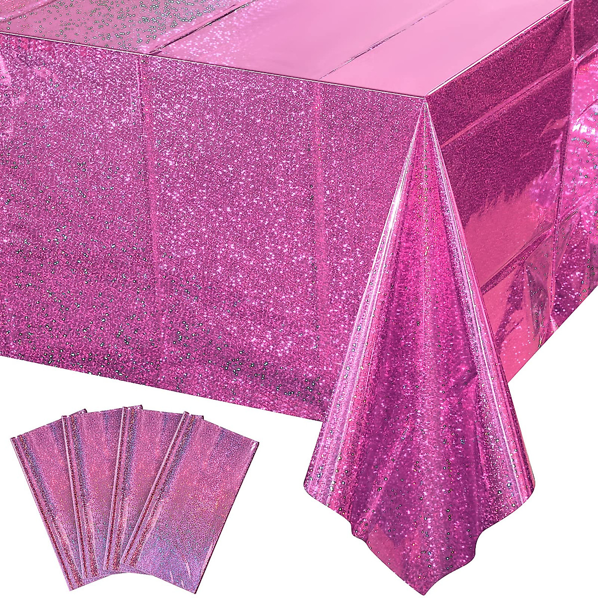 4 Pack Iridescence Plastic Tablecloths Shiny Disposable Laser Rectangle Table Covers Holographic Foil Tablecloth Iridescent Party Decoration Birthday Bridal Wedding Christmas 54" x 108" (Pink)