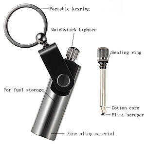 SOMGEM Permanent Match Keychain 2 Pack, Kerosene Refillable, Waterproof Flint Fire Starter for Outdoor Camping Emergency Survival Gear