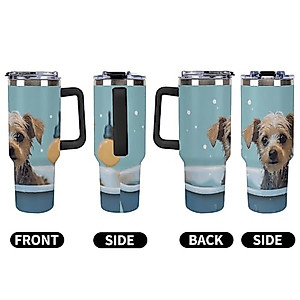 STVNKML 40 Oz Tumbler with Handle Funny Dog in Bathtub Stainless Steel Coffee Mug Reusable Travel Mug Leak-proof Insulated Car Cup Large Capacity Tumbler for Travel, Outdoor, Home Use (Black)
