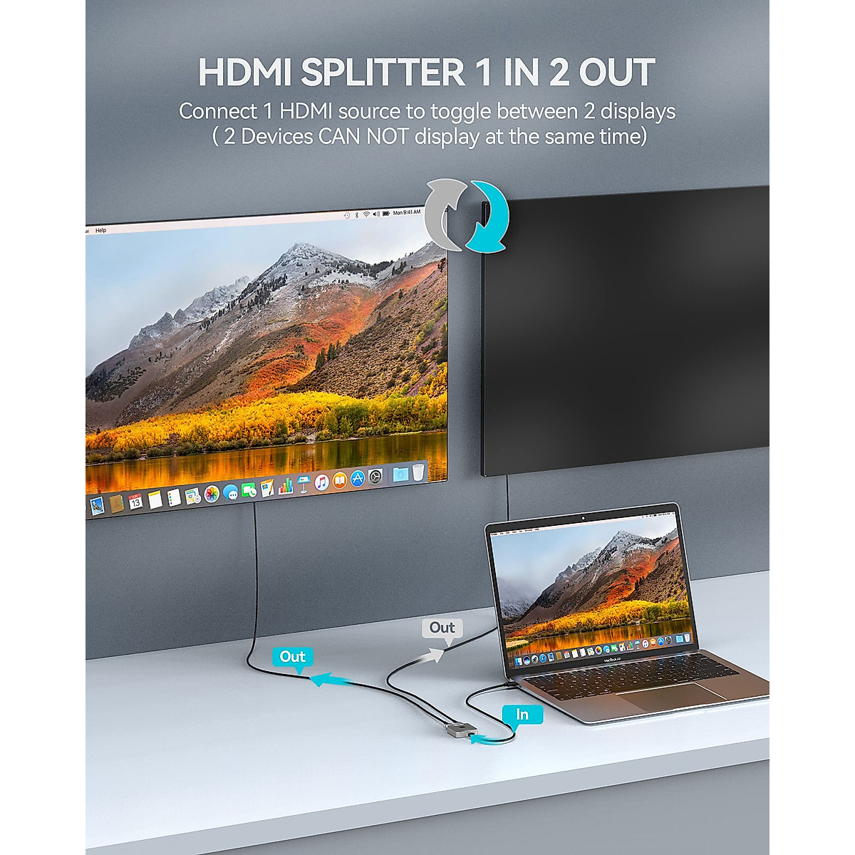 TECKNET HDMI Switch 4k@60hz Splitter, Aluminum Bidirectional HDMI Switcher 2 in 1 Out, Manual HDMI Hub Supports HD Compatible with Xbox PS5/4/3 Blu-Ray Player Fire Stick Roku(Cable is not Included)