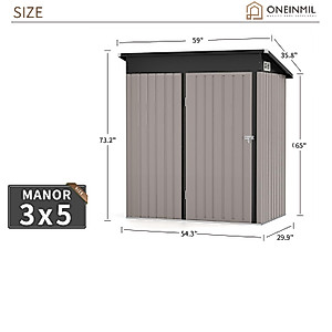 oneinmil Storage Shed 3.0'x4.9' Outdoor Garden Storage Shed, Galvanized Steel Metal Garden Shed with Air Vent Utility Tool Storage House for Garden, Backyard, Patio, Lawn