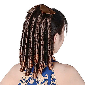 HlpiAMok SPPRANDOM QYUU Regency Ringlet Ponytail Hairpiece with Bow Spiral Curl Synthetic Half Wig Historical Colonial Lady Costume Wig (Light Brown)