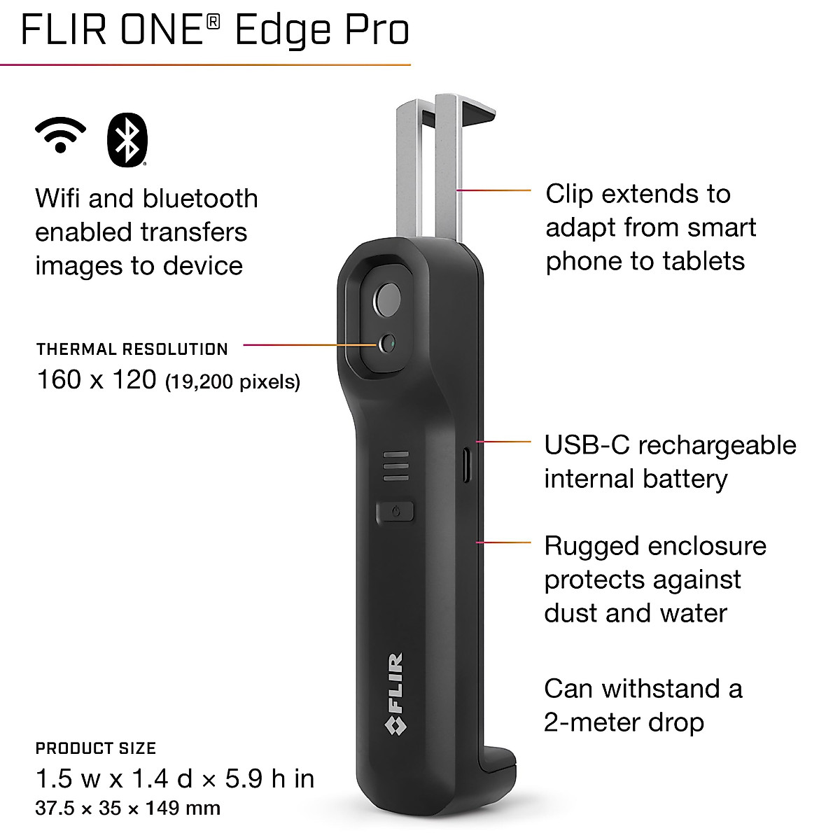 FLIR ONE EDGE PRO Wireless 160 × 120 IR camera with Ignite for iOS and Android