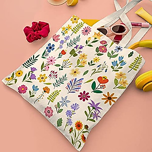 Canvas Shoulder Bag,Floral Tote Bag for Books,Birthday Inspirational Gifts for Kids Girls Women