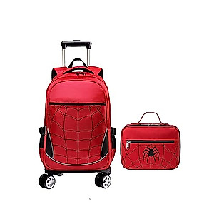 BLUEFAIRY Kids Rolling Backpack with Insulated Lunch Bag for Boys Girls Elementary School Bag Bookbag and lunch Box set with Wheels Roller Durable Handle Primary Middle High School