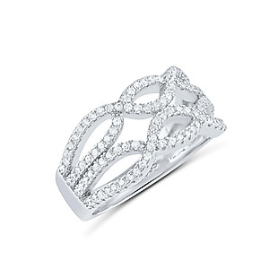 SILVERCLOSEOUT Rhodium Plated Sterling Silver Womens Cz Cubic Zirconia Stackable Braid Ring - Size 11