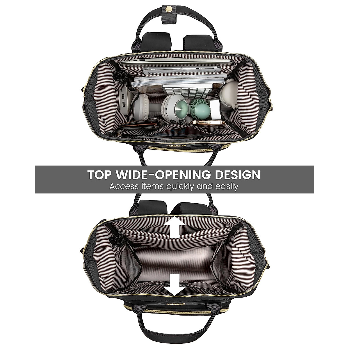 LOVEVOOK Laptop Backpack Women,15.6 Inch Wide-open Travel Computer Backpack Purse for Women with USB Port,Waterproof Teacher Nurse Work Laptop Bag College Back Pack,Black-Grey