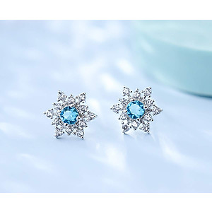 SLUYNZ 925 Sterling Silver Sparkling Blue Crystal Snowflake Studs Earrings for Women Pretty Snowflake Earrings Studs (A-Silver)