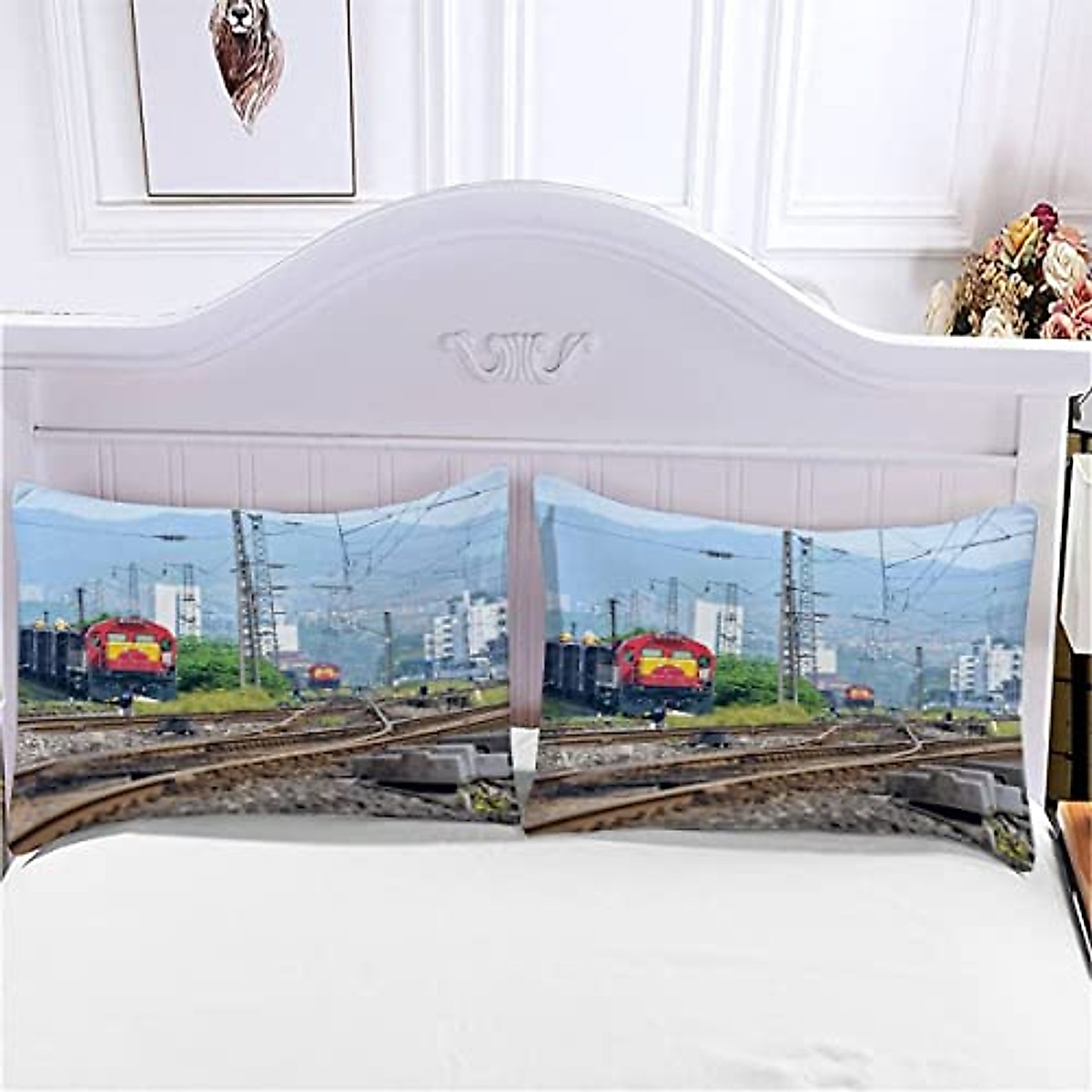 Quilt Cover Full Size Vintage Train 3D Bedding Sets Retro Train Duvet Cover Breathable Hypoallergenic Stain Wrinkle Resistant Microfiber with Zipper Closure,beding Set with 2 Pillowcase