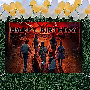 Stranger Happy Birthday Backdrop Banner, 5x3FT Stranger Party Supplies Movie Themd Birthday Party Decorations Party Supplies For Kids Boys Girls Party