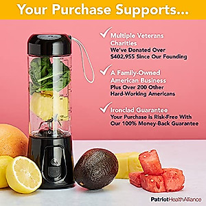 PATRIOT HEALTH ALLIANCE Patriot Power Blender, Portable, Cord-Free USB Rechargeable Mini Blender, Make Smoothies, Protein Shakes, Slushies for Kids & Margaritas On-The-Go, Ideal for Travel, Gym, Camping