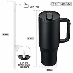 Pawtong 40oz Magnetic Lid Insulated Tumbler with Handle, 360° Rotating & Removable Cover, Leak-Proof Travel Mug with Soft Silicone Straw for Drivers, Commuters, Road Trips, Dishwasher Safe (Black)