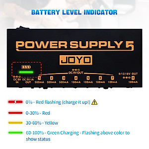 JOYO Built-in 4400mAh Rechargeable Battery Guitar Effect Pedal Power Supply 8 Outputs 9V 12V 18V (100mA, 500mA) Jacks & 5V/1A USB Port (JP-05)