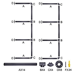 MUZIK 4 Tier Industrial Wall Mount Iron Pipe Shelf, Vintage Industrial Wall Mount Bookshelf Shelving Unit, DIY Open Bookshelf, Shelf Shelves, Kitchen Shelves, 2 Pack 40 Inch, 3/4 Pipe Nipple