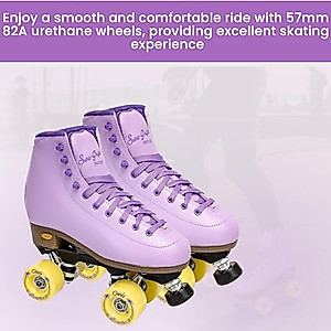 Sure-Grip Oasis Outdoor Roller Skates for Men & Women | High Rebound Soft 57mm 82A Urethane Wheels & ABEC 3 Bearings | Nylon Sole with Strong Trucks - Lace Up Facility - Made in USA (Lavender Color)