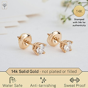 MAX + STONE IGI Certified 1/2 Carat Lab Grown Diamond Stud Earrings in 14k Real Yellow Gold with 4-Prong Setting