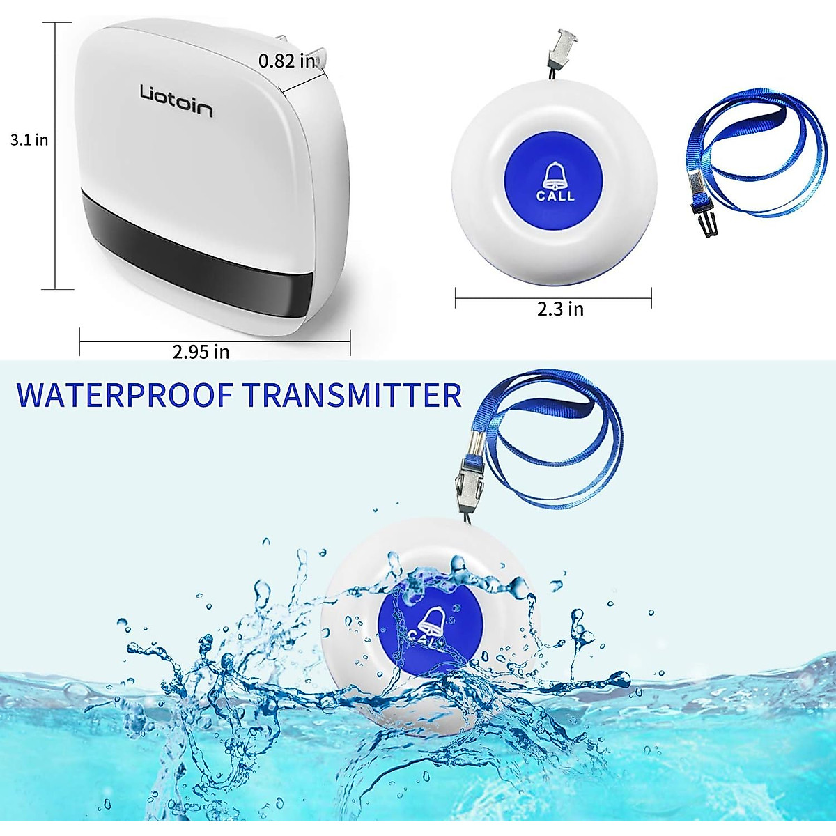 LIOTOIN Wireless Caregiver Pager Call Button Nurse Alert System Call Bell for Home/Elderly/Patients/Disabled 3 Transmitters 3 Plugin Receivers (600+ft Operating Range)…