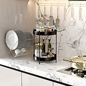 EKNITEY Bathroom Vanity Countertop Organizer - 2 Tier Makeup Counter Organizer Small Tiered Trays for Home and Kitchen (Black)