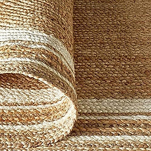 Agro Richer Farmhouse Rugs for Living Natural Jute Area Rug Hand Braided Oval Rugs for Bedroom, Kitchen, Living Room Rug Carpet (3x5 Square Feet, White Line)