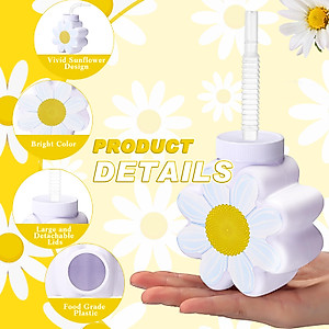 Domensi 12 Pcs Daisy Flower Cups with Lids and Straws, 10 oz Daisy Flower Plastic Cups for Daisy Birthday Party, Daisy Themed Party, Wedding Baby Shower Party Decorations Supplies