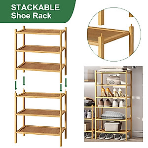 kiplant Small Shoe Rack, Bamboo Wood Shoe Rack for Entryway, Stackable | Foldable | Natural, 3-Tier Shoe Organizer for Hallway Closet, Free Standing Shoe Racks for Indoor & Outdoor
