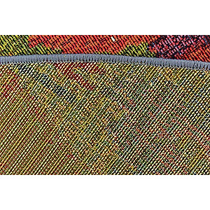 Unique Loom Outdoor Modern Collection Area Rug - Ikat (8' Round, Multi/ Burgundy)