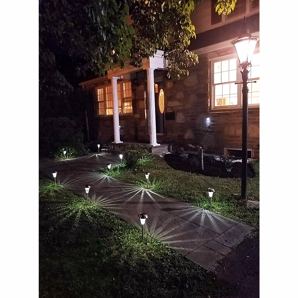 Enchanted Spaces Gray Solar Path Light, Set of 6, with Glass Lens, Metal Ground Stake, and Extra-Bright LED for Garden, Lawn, Patio, Yard, Walkway, Driveway