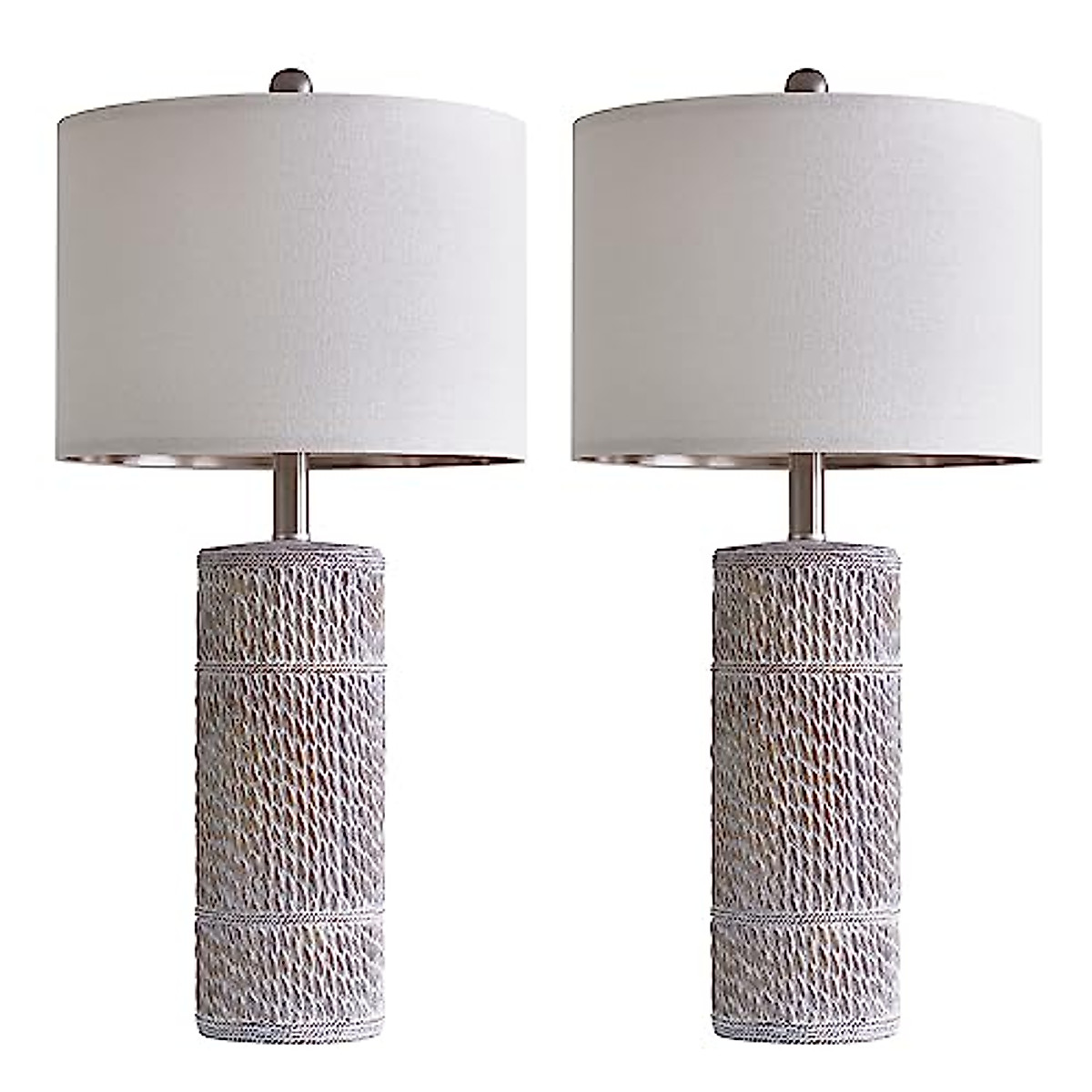 OYEARS 25.5 "Retro Farmhouse Table Lamps Set of 2 Woven Pattern Resin Bedside Lamps Classic Country Washed White Lamp for Bedroom Living Room Home Office