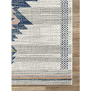 Abani Porto Collection 4' x 6' Southwestern Area Rug, Rectangular Turkish Beige & Blue Tribal Print Accent Rug Rugs