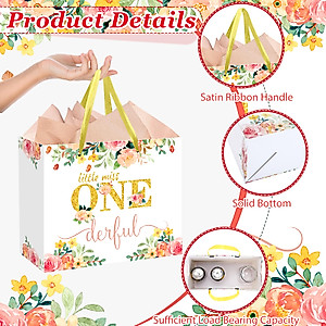 Baby Girl 1st Birthday Gift Bag Little Miss Onederful Gift Bag with Greeting Card and Tissue Papers Floral One Birthday Wrapping Paper Bag for Girls Newborn Baby Shower Christmas First Birthday Party