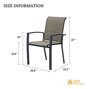 VICLLAX Stackable Patio Chairs Set of 2, All Weather Metal Outdoor Dining Chairs with Padded Foam for Lawn, Garden, Poolsides, Black Finish Frame