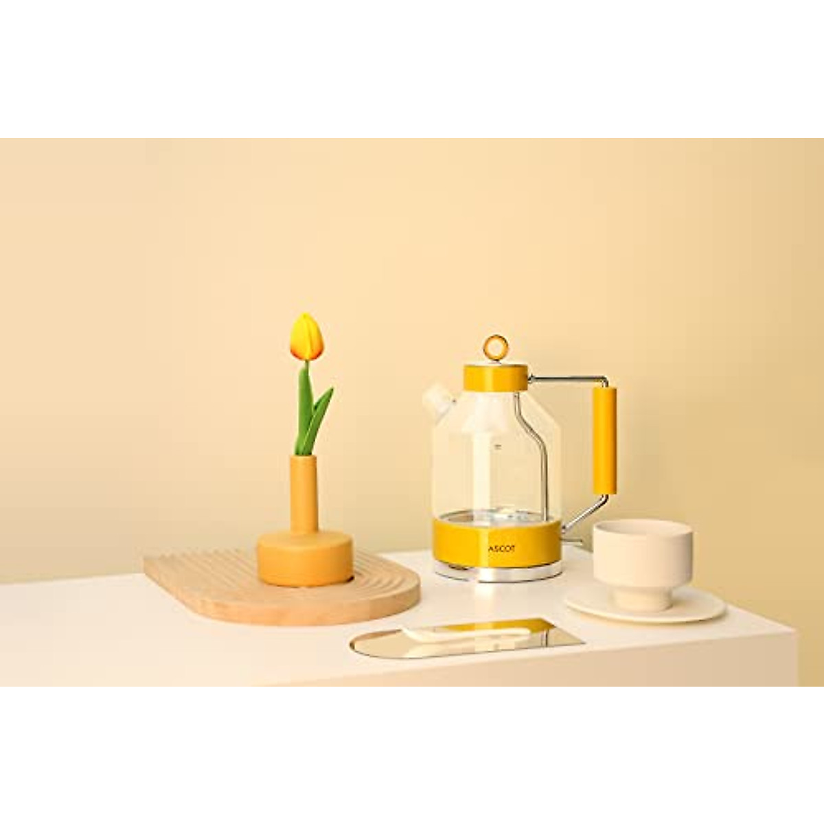 ASCOT Electric Kettle, Glass Electric Tea Kettle Gifts for Men/Women/Family 1.6L 1500W Borosilicate Glass Tea Heater, with Auto Shut-Off and Boil-Dry Protection （Yellow)