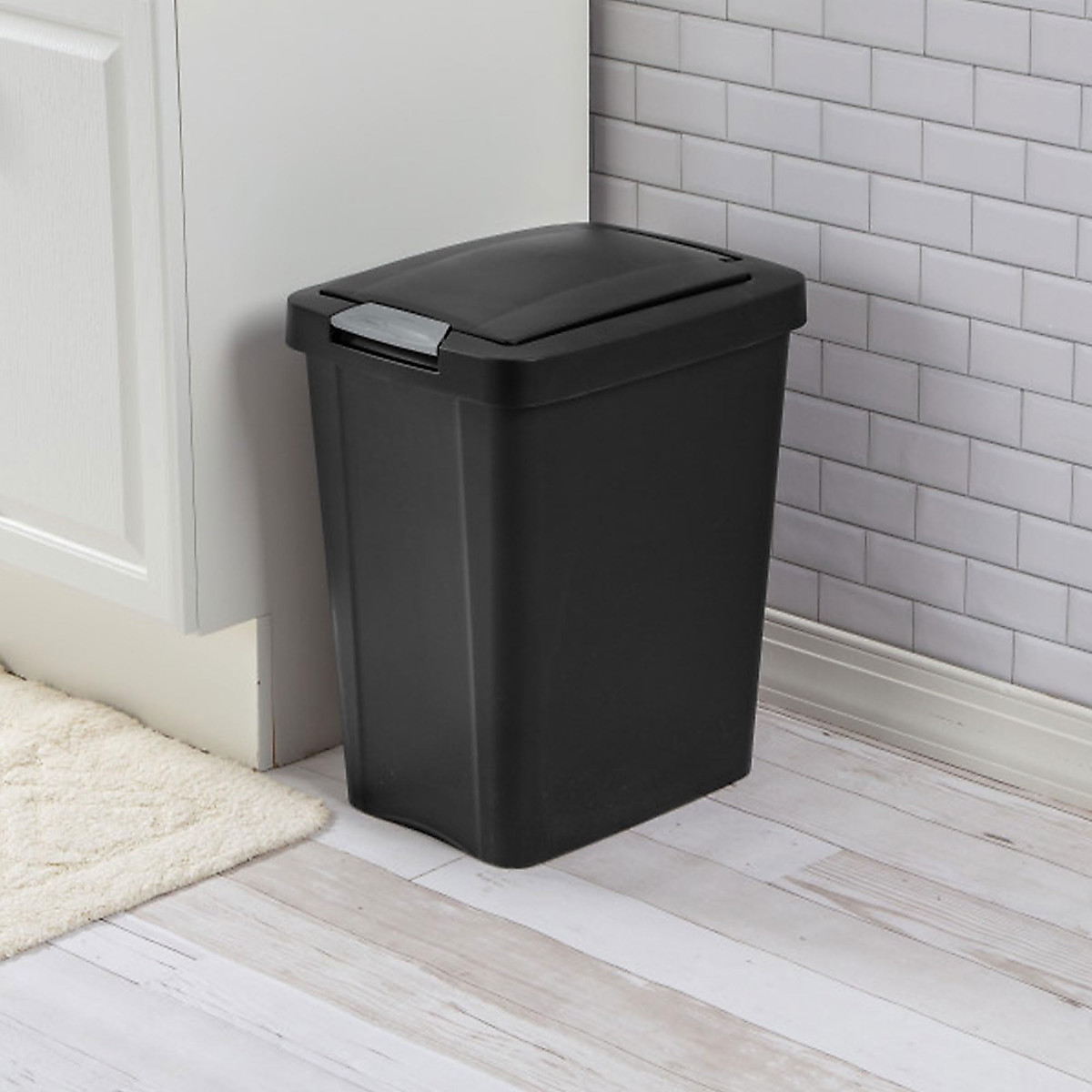 Sterilite 7.5 Gallon TouchTop Wastebasket Trash Can with Pop Up Lid for Kitchen, Bathroom, Mudroom or Office, 4 Pack, Black