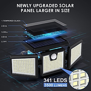 [1-Pack] Solar Outdoor Lights,Super Brightness 341 LED 3500LM Solar Motion Sensor Lights,270° Wide Angle,3 Head Security Lights with PIR,IP65 Waterproof Solar Flood Wall Lights for Garden Patio Yard